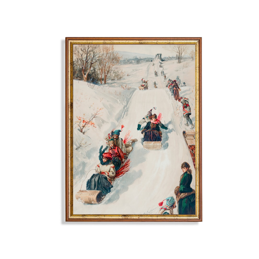 Antique Sleigh Ride Painting: 19th Century Winter Snow Scene (digital ...