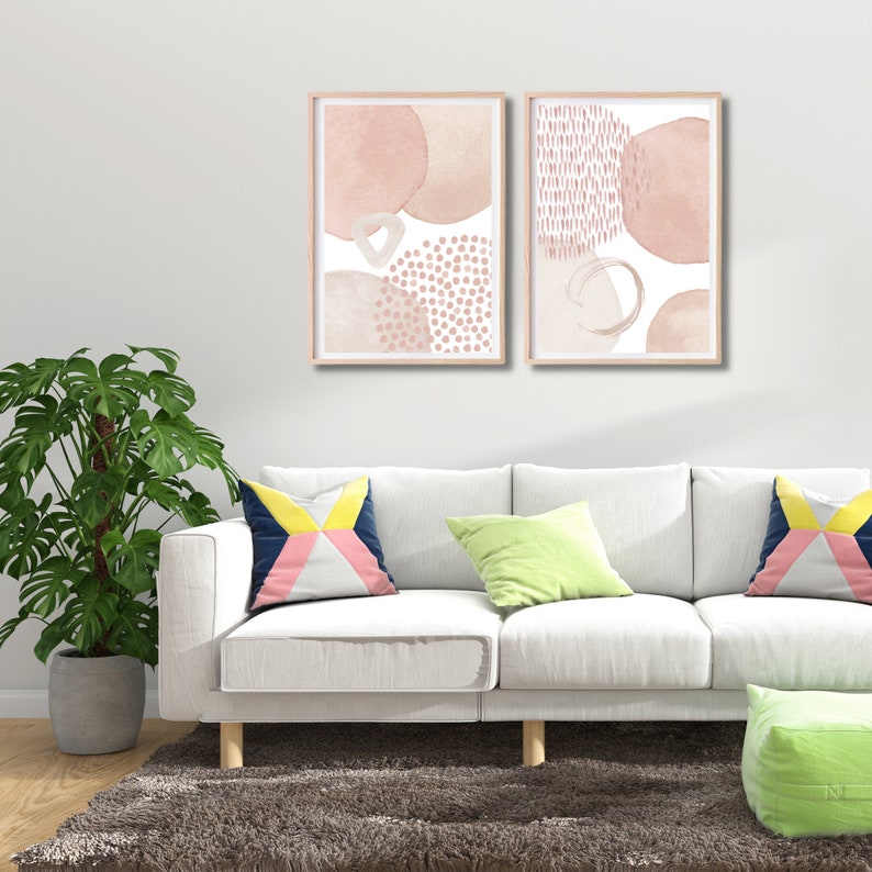 Set of 2 Neutral Prints Boho Wall Art Printable Poster Blush - Etsy