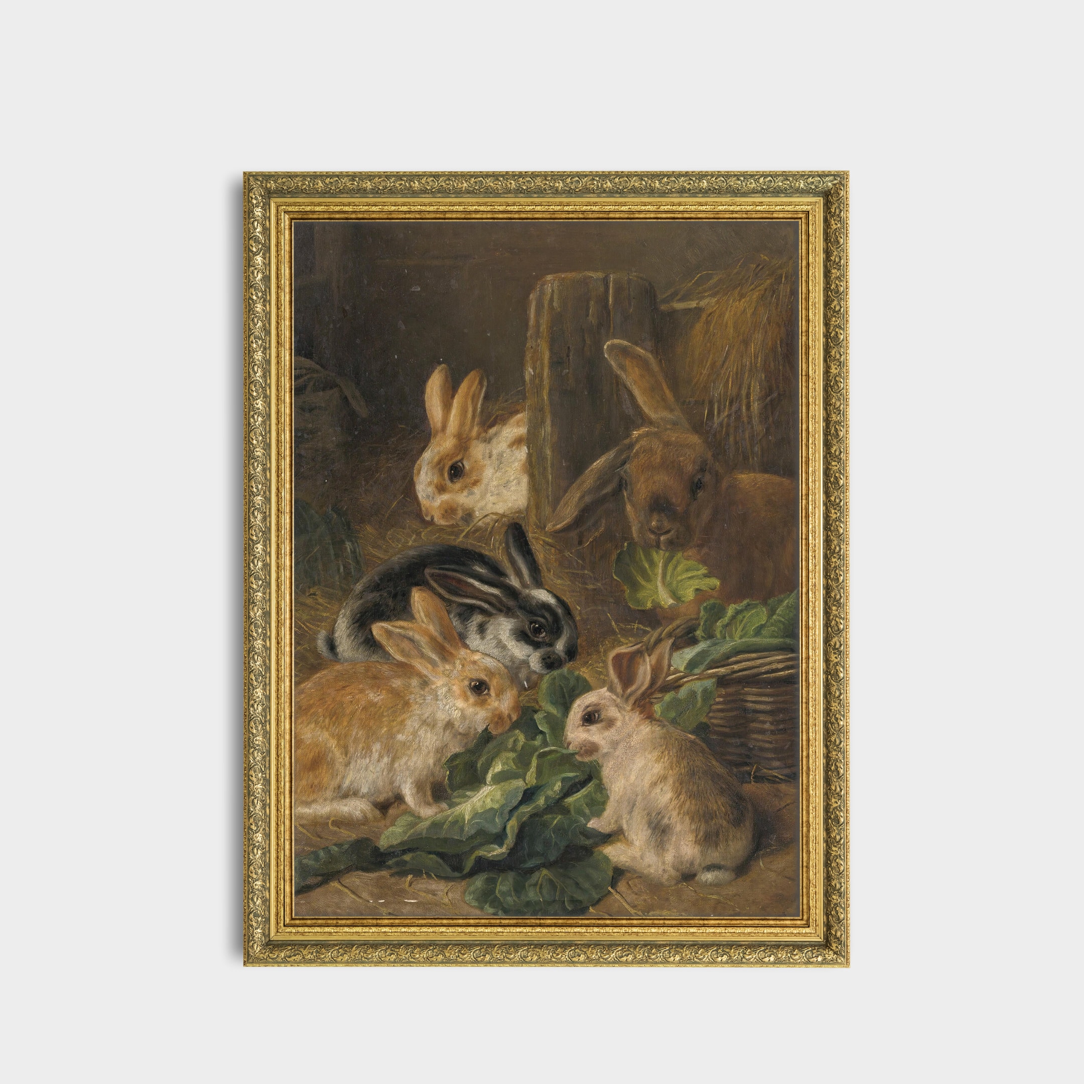 Vintage Rabbit Painting Antique Bunnies Print Digital | Etsy