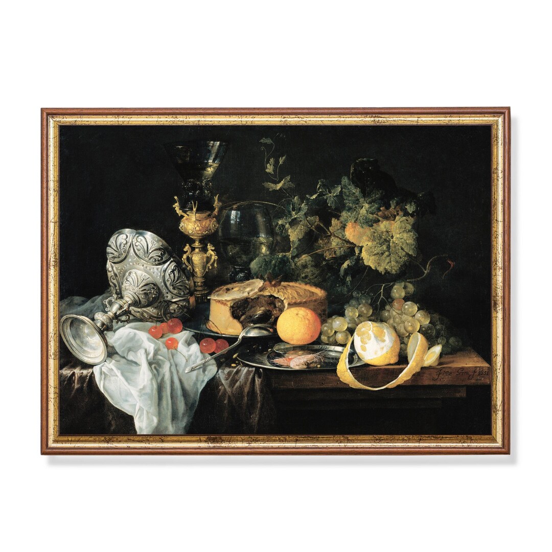 Dutch Golden Age Still Life Wall Art Print, Vintage Fruit Goblet Game ...