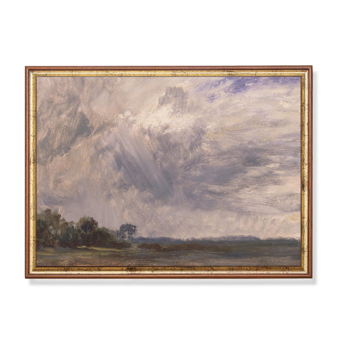 Dramatic Sky Landscape Painting – Vintage Atmospheric Cloudscape Fine ...