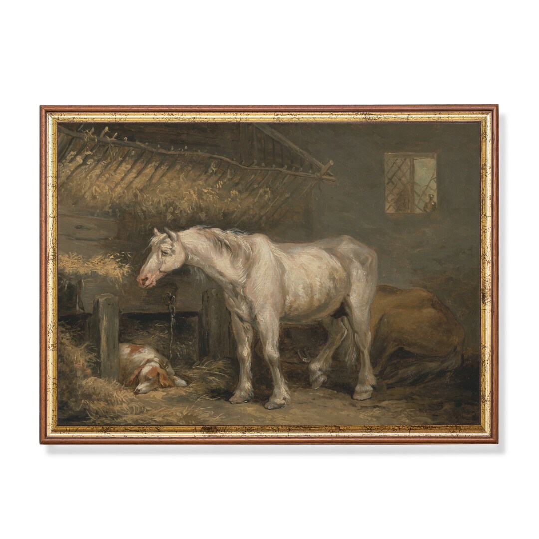 Printed and Shipped | Vintage Wall Art | Horse and Dog in a Stable ...