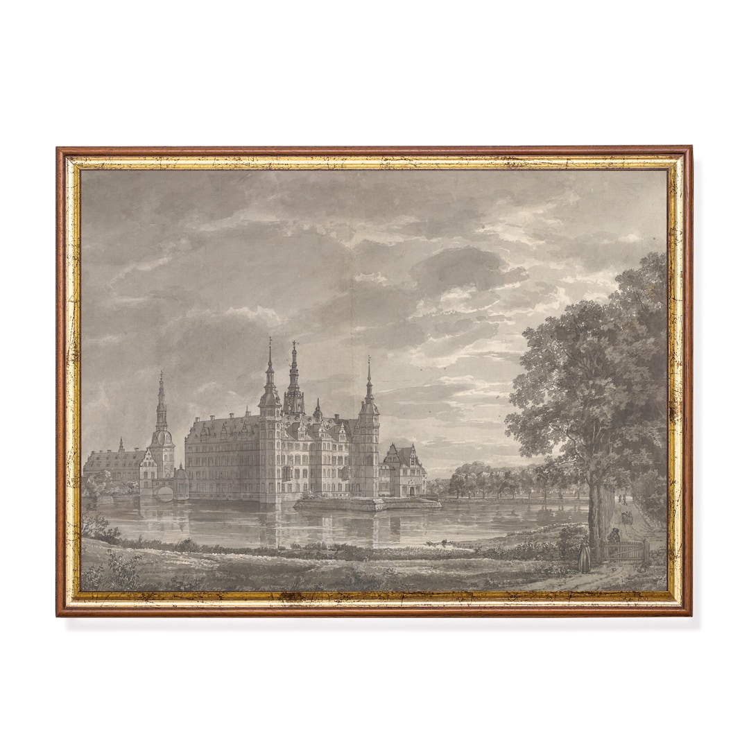 Vintage Sketch Drawing Antique Architecture Rustic Fine Print Neutral ...