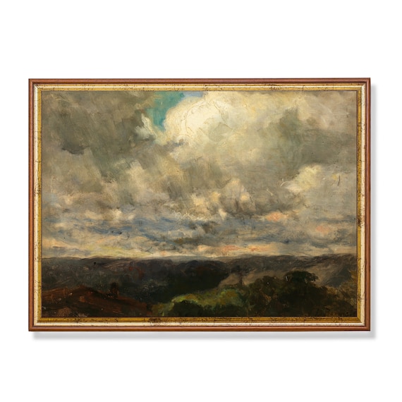 Vintage Landscape Painting Antique Sky Cloud Print Oil - Etsy