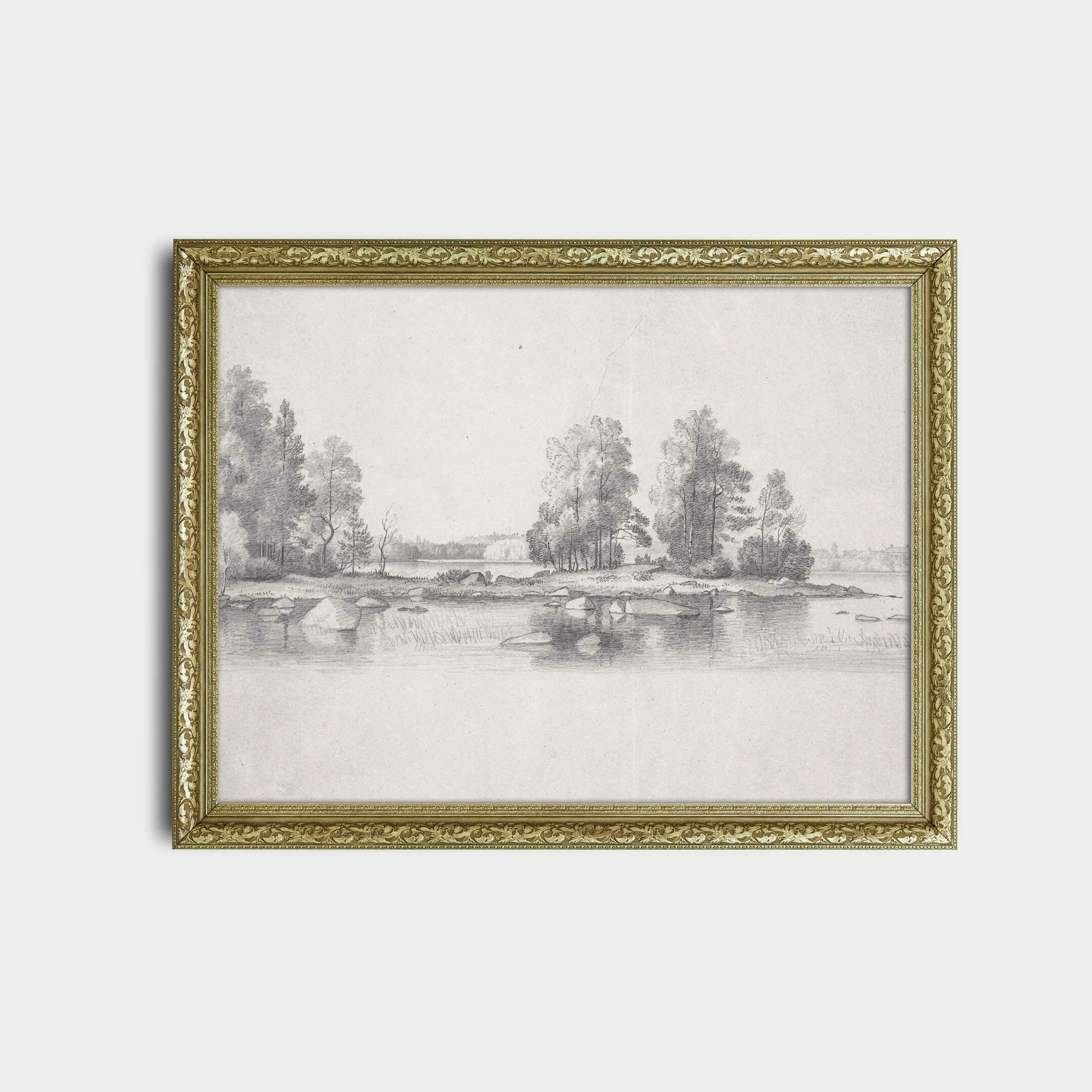 Vintage Sketch Drawing Antique Lake Landscape Digital | Etsy