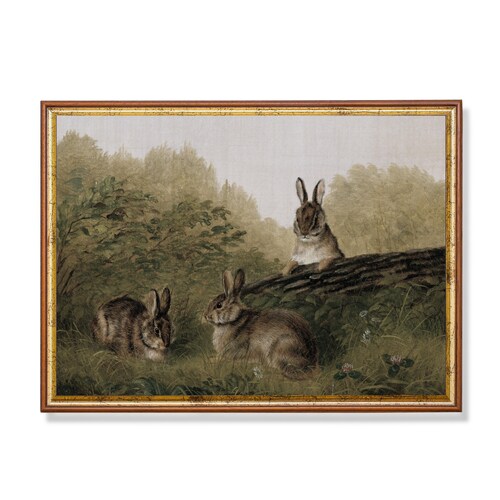 Vintage Rabbit Painting Antique Bunnies Print Animal Art - Etsy