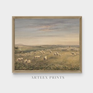 Vintage Landscape Painting | Flock of Sheep With Shepherd | Country ...