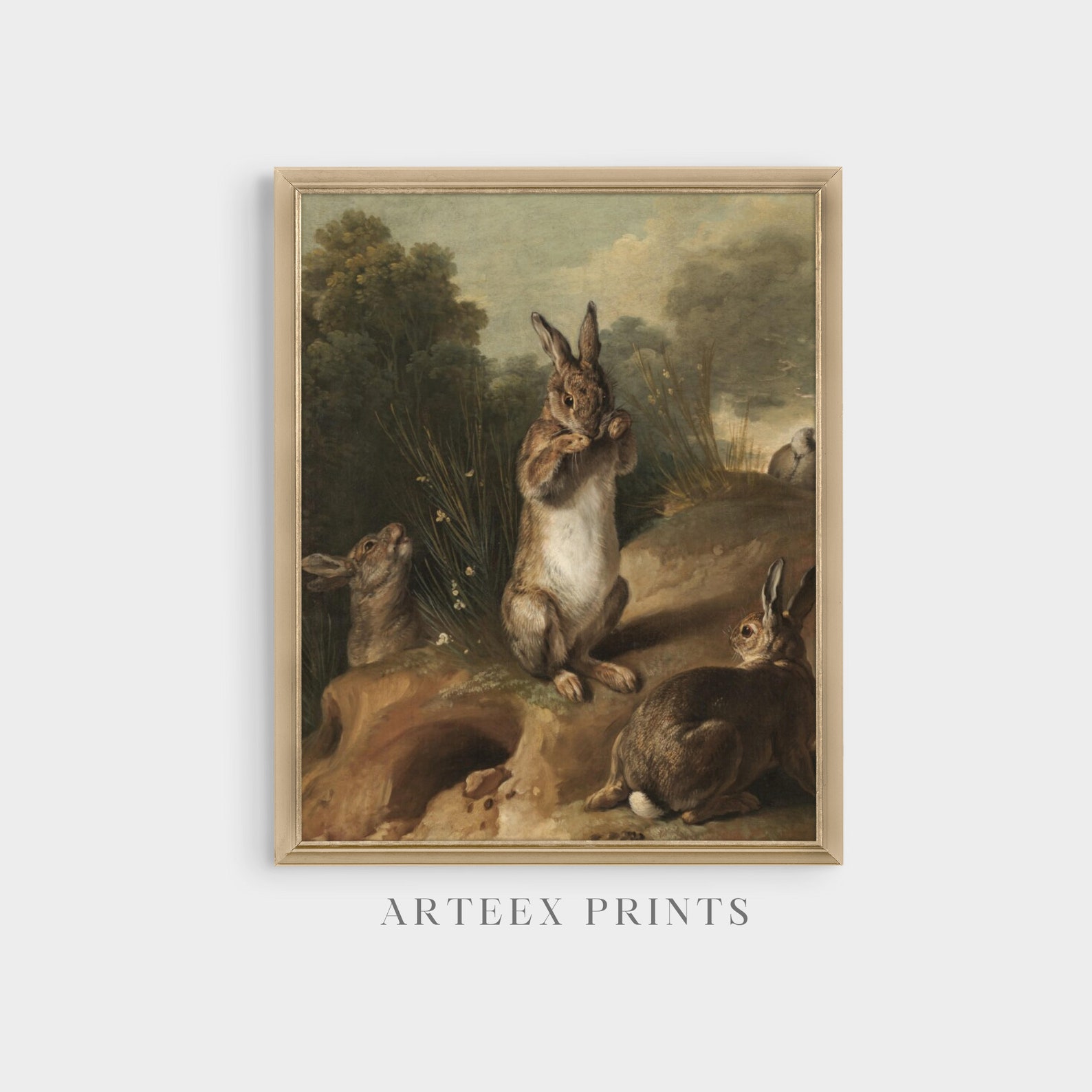 Vintage Rabbit Painting Antique Bunnies Print Rustic - Etsy