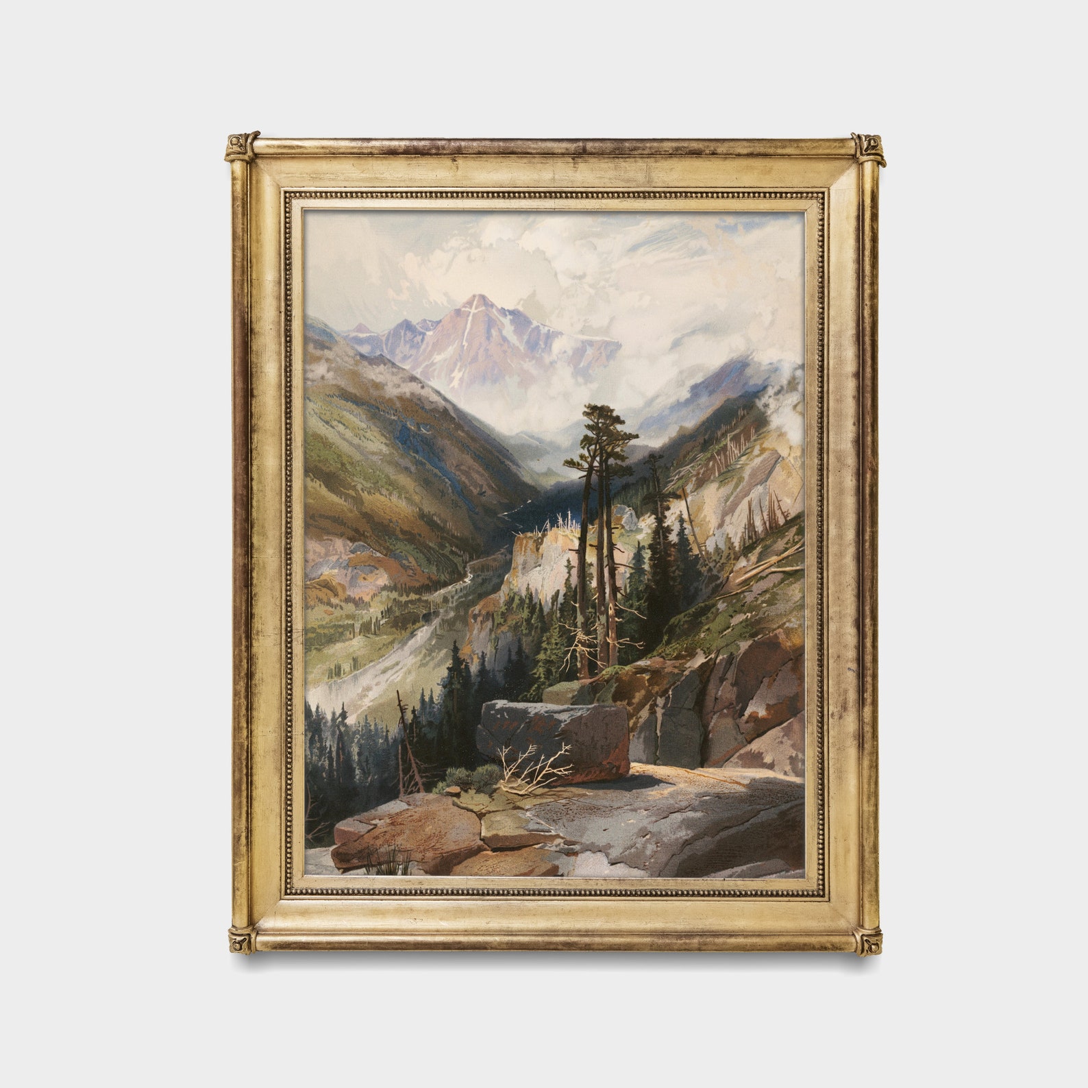 Vintage Landscape Painting Antique Mountain Print Rustic - Etsy