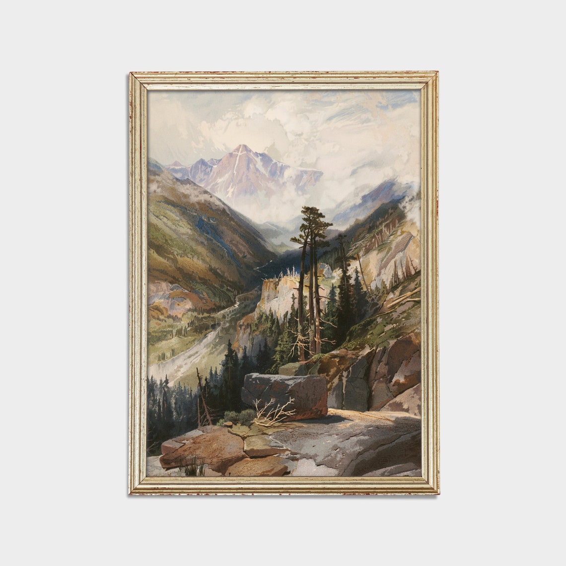 Vintage Landscape Painting Antique Mountain Print Rustic - Etsy