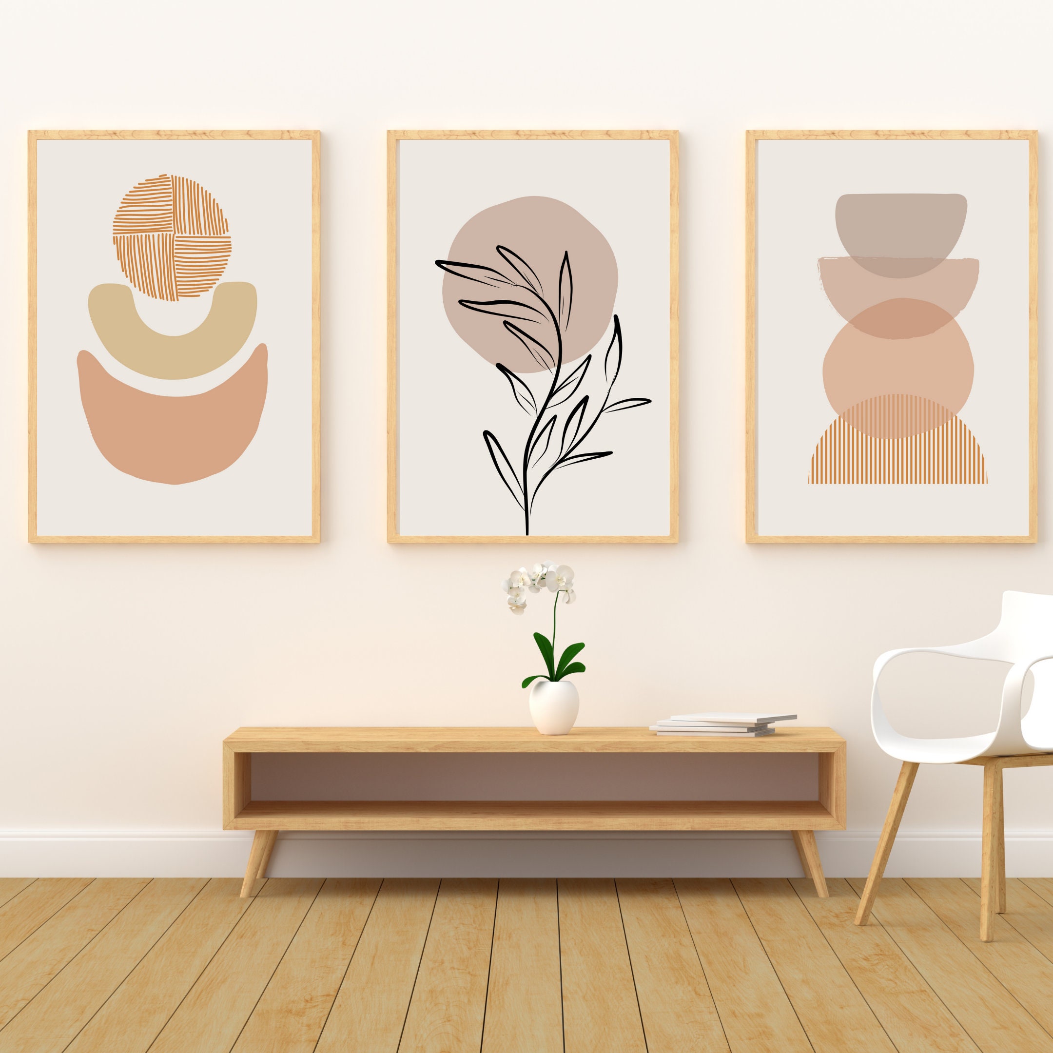 Set Of 3 Boho Prints Abstract Artwork Mid Century Modern Boho | Etsy