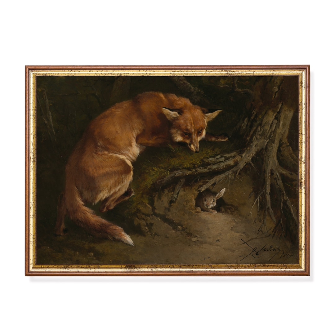 Printed and Shipped | Vintage Painting | Fox and Rabbit Print | Moody ...