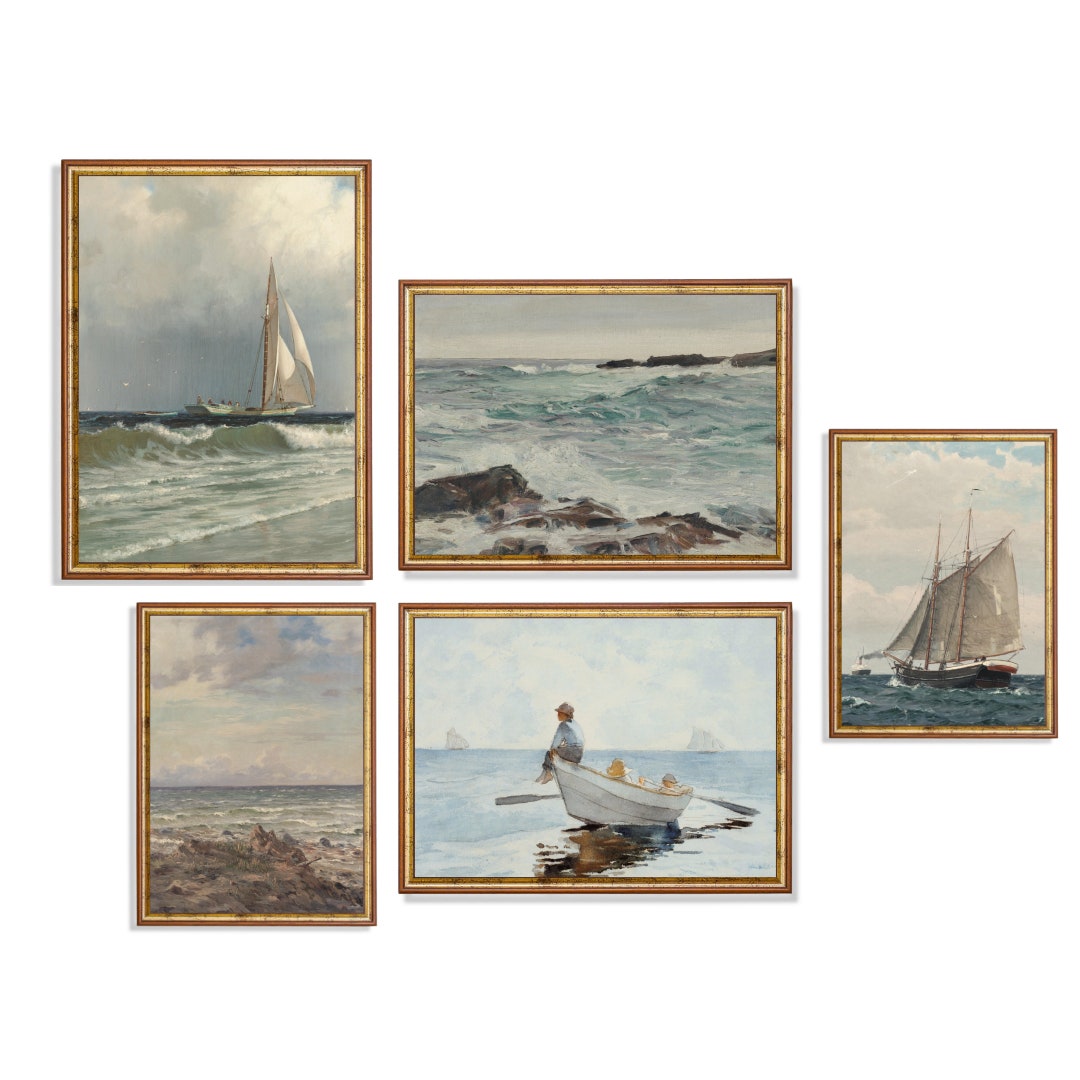 Vintage Coastal Gallery Wall | Set of 5 Prints | Antique Seascape ...