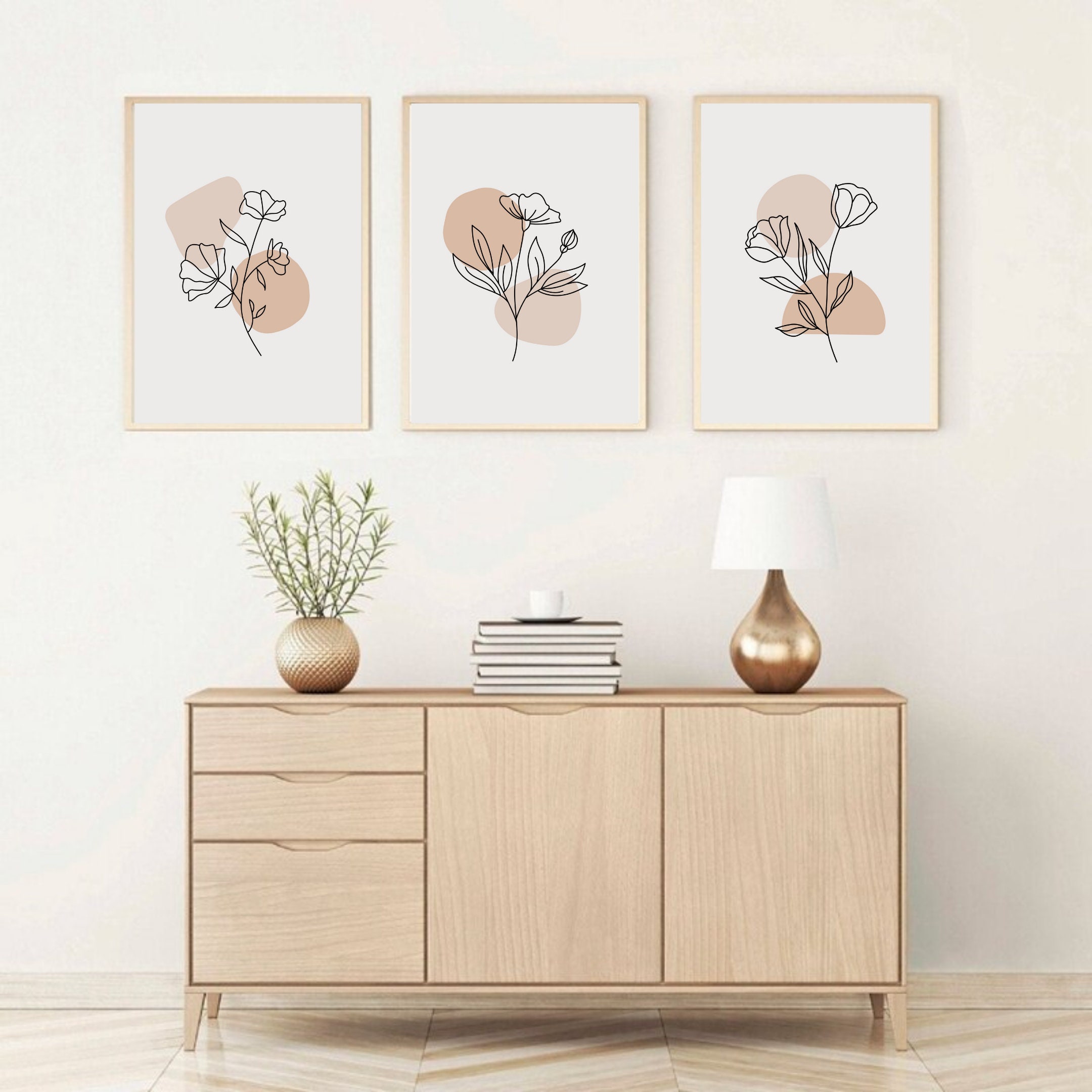 Set of 3 Boho Prints Floral Line Art One Line Art Drawing - Etsy