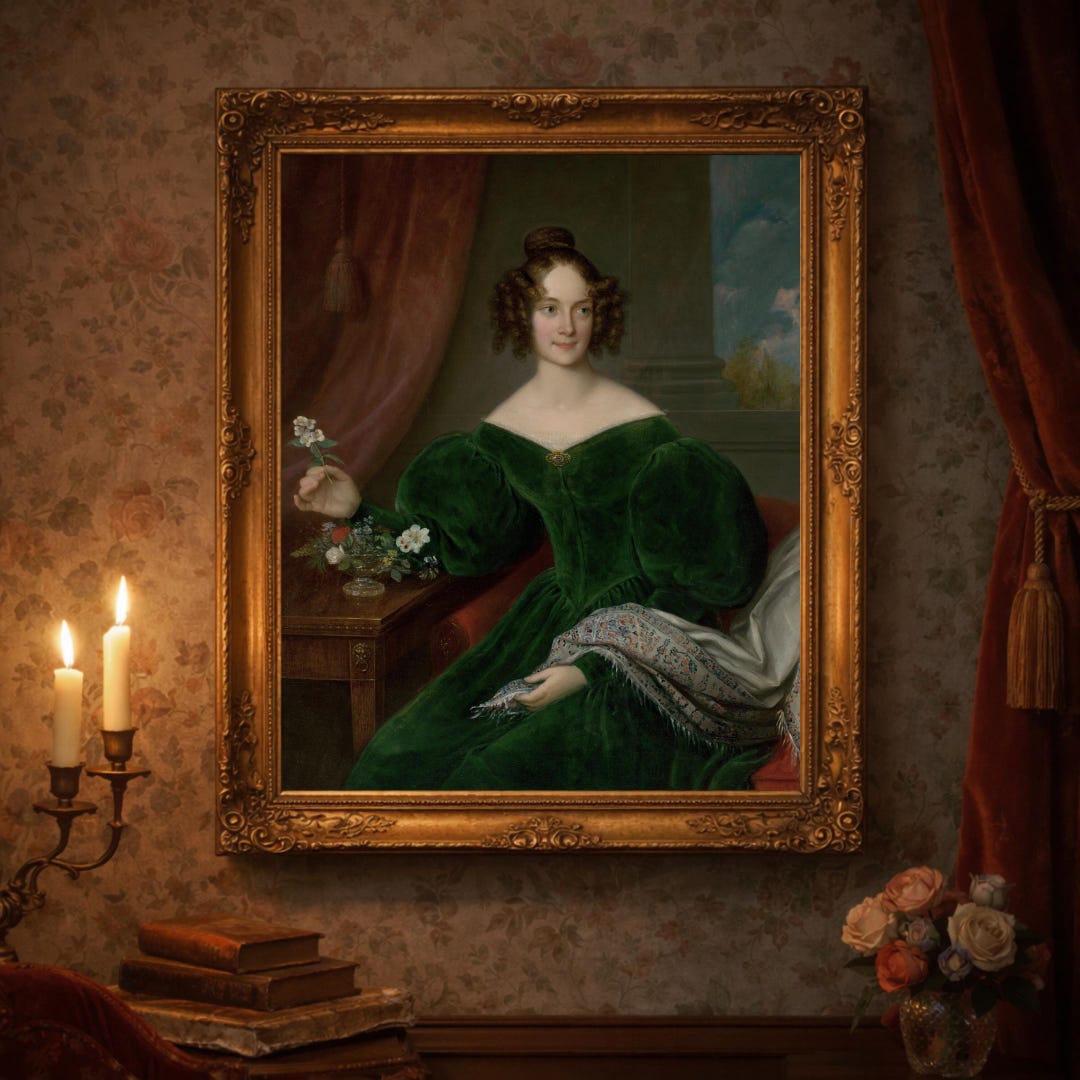 Regency Portrait Art Print – Lady in Green Velvet Gown (digital ...