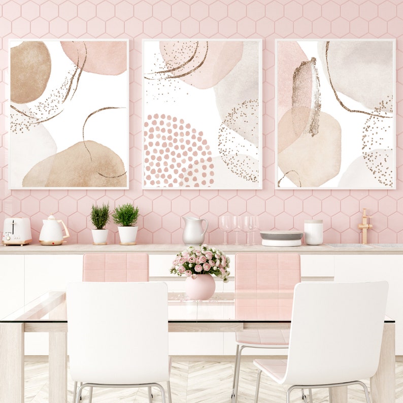 Neutral Prints Set of 3 Blush Pink Beige Poster Boho Prints 3 | Etsy