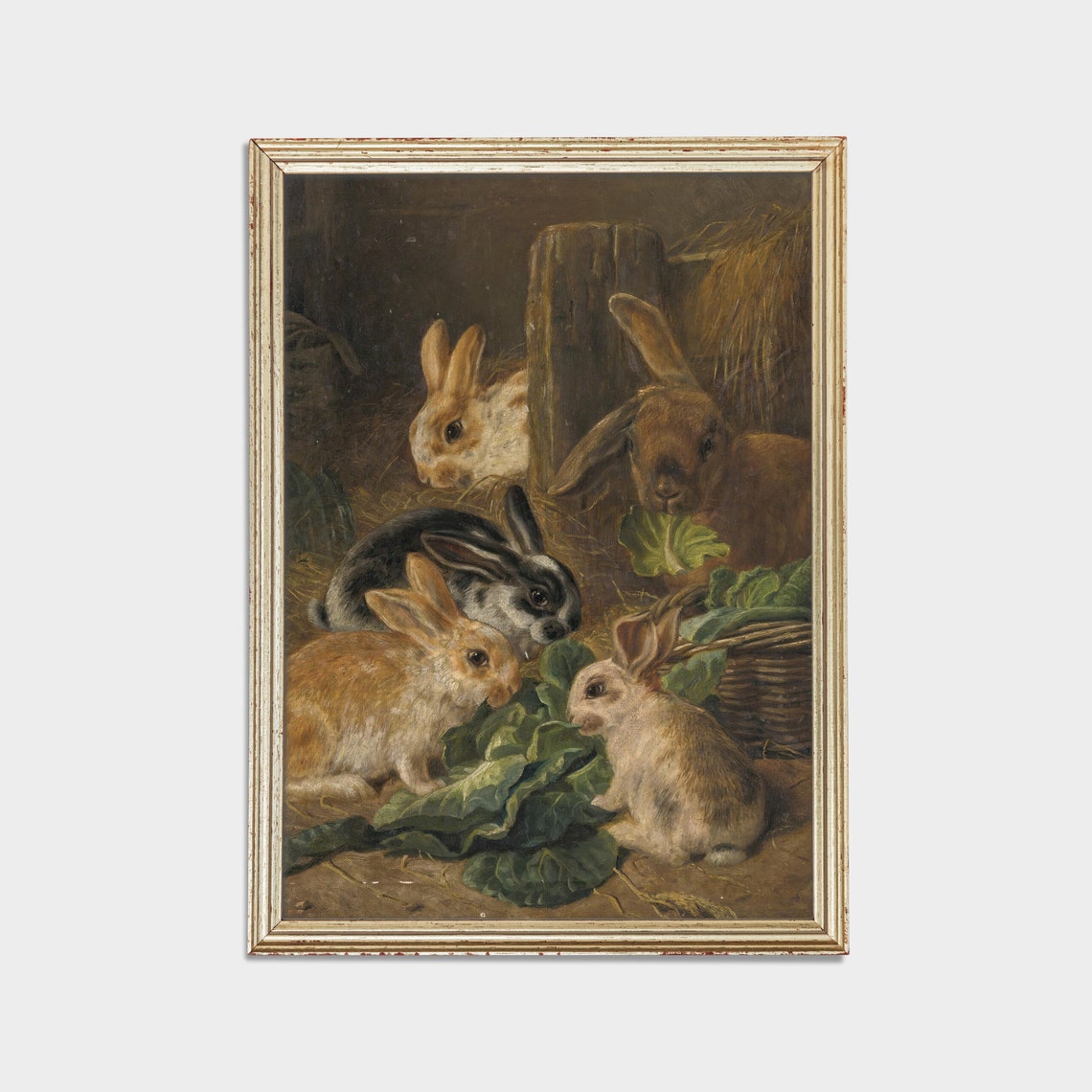 Print and Ship Vintage Rabbit Painting Antique Bunnies - Etsy