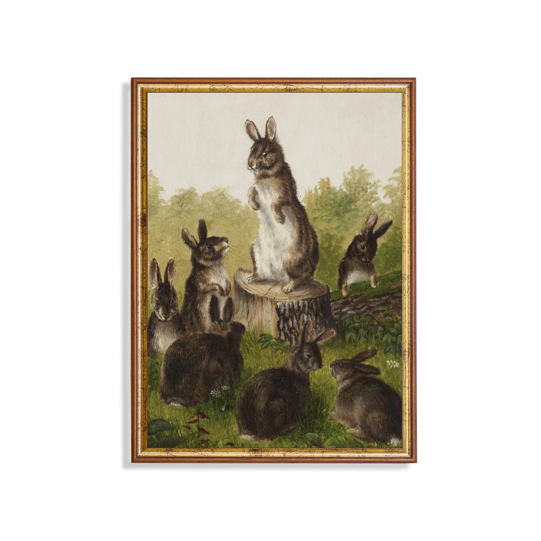 Print and Ship | Vintage Rabbit Painting | Antique Bunnies Print ...