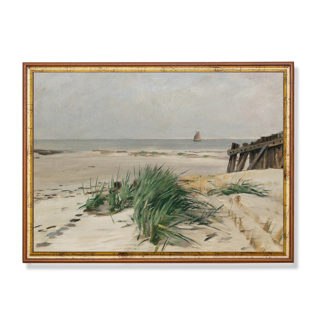 Vintage Seascape Painting: Antique Ocean Beach Coastal Print (digital ...