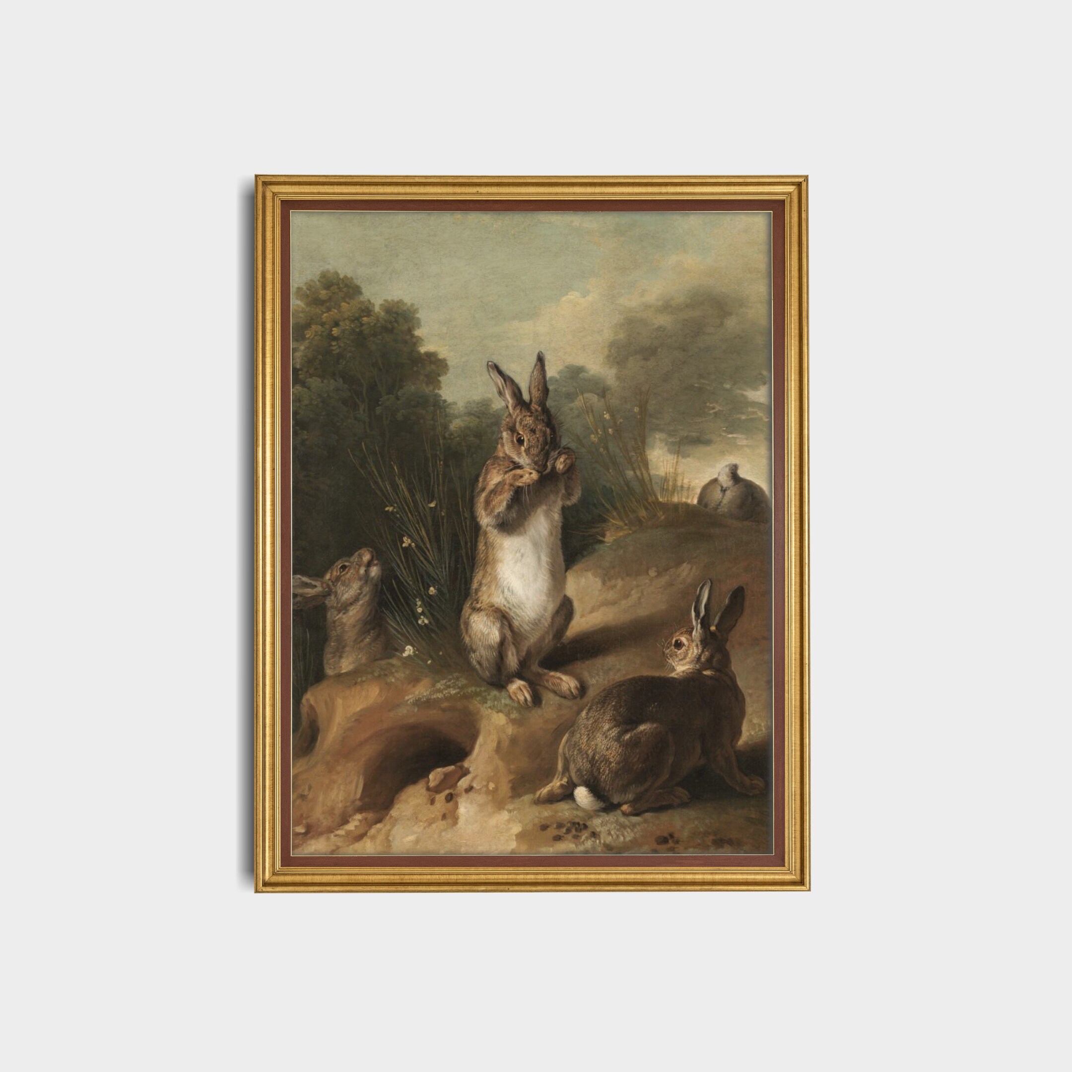 Vintage Rabbit Painting Antique Bunnies Print Rustic - Etsy