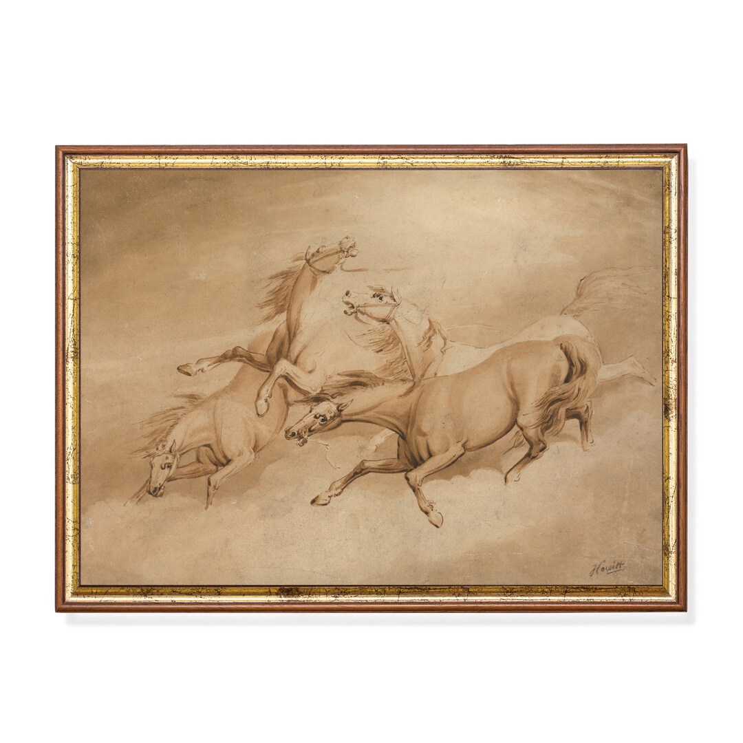 Printed and Shipped | Four Galloping Horses | Vintage Painting ...