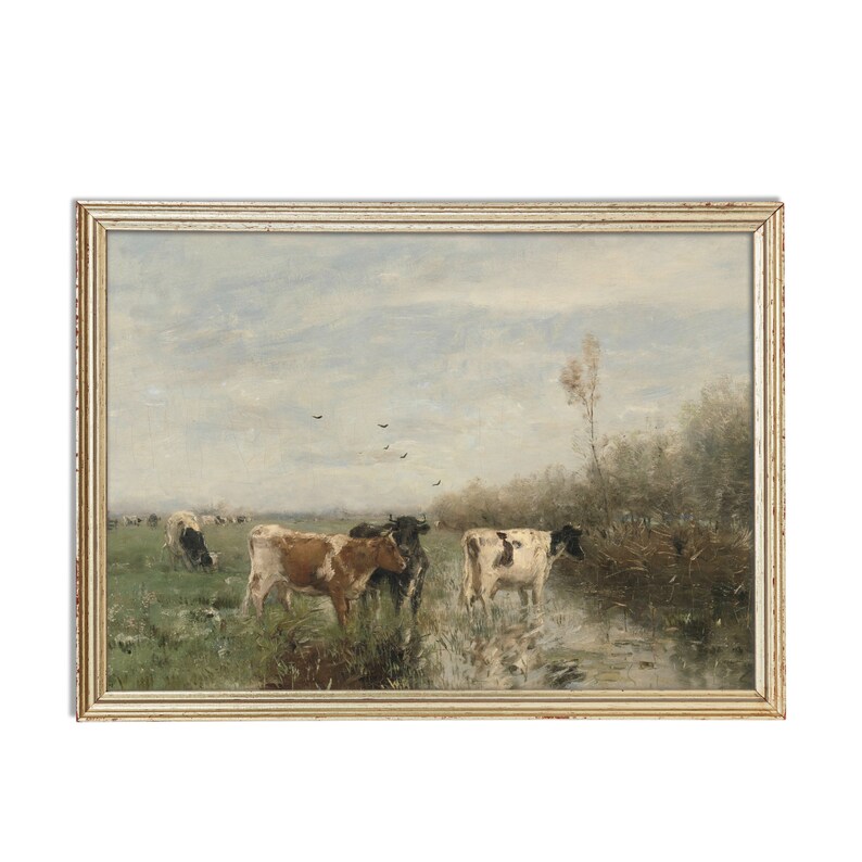 Vintage Cows Painting Antique Country Landscape Rustic - Etsy