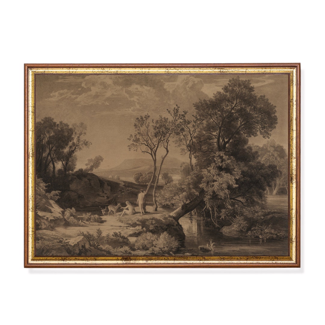 Antique Sepia Landscape Print: Vintage Pastoral Scene (digital Download ...