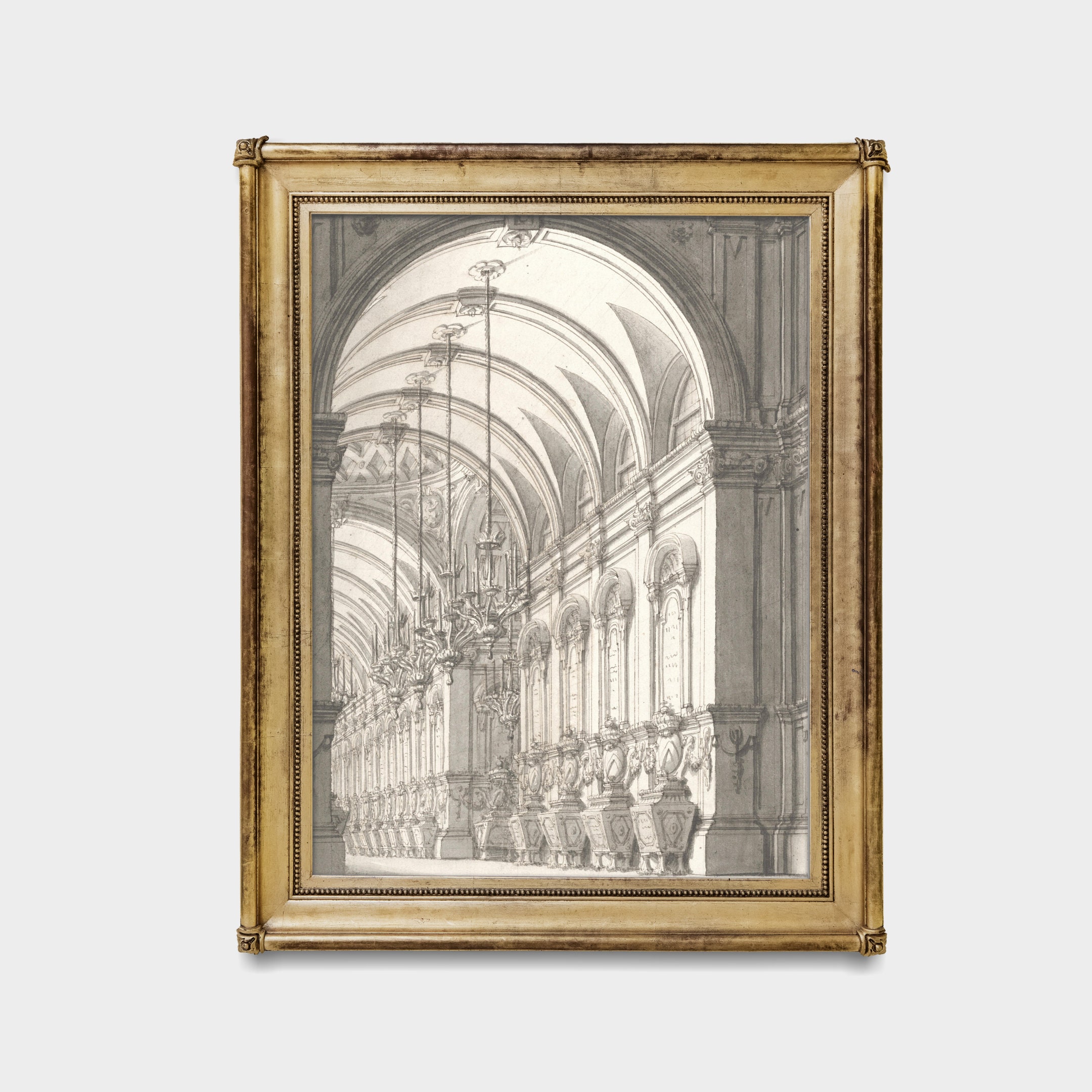 French Baroque Gallery Art Print: Vintage Palace Architectural Drawing ...