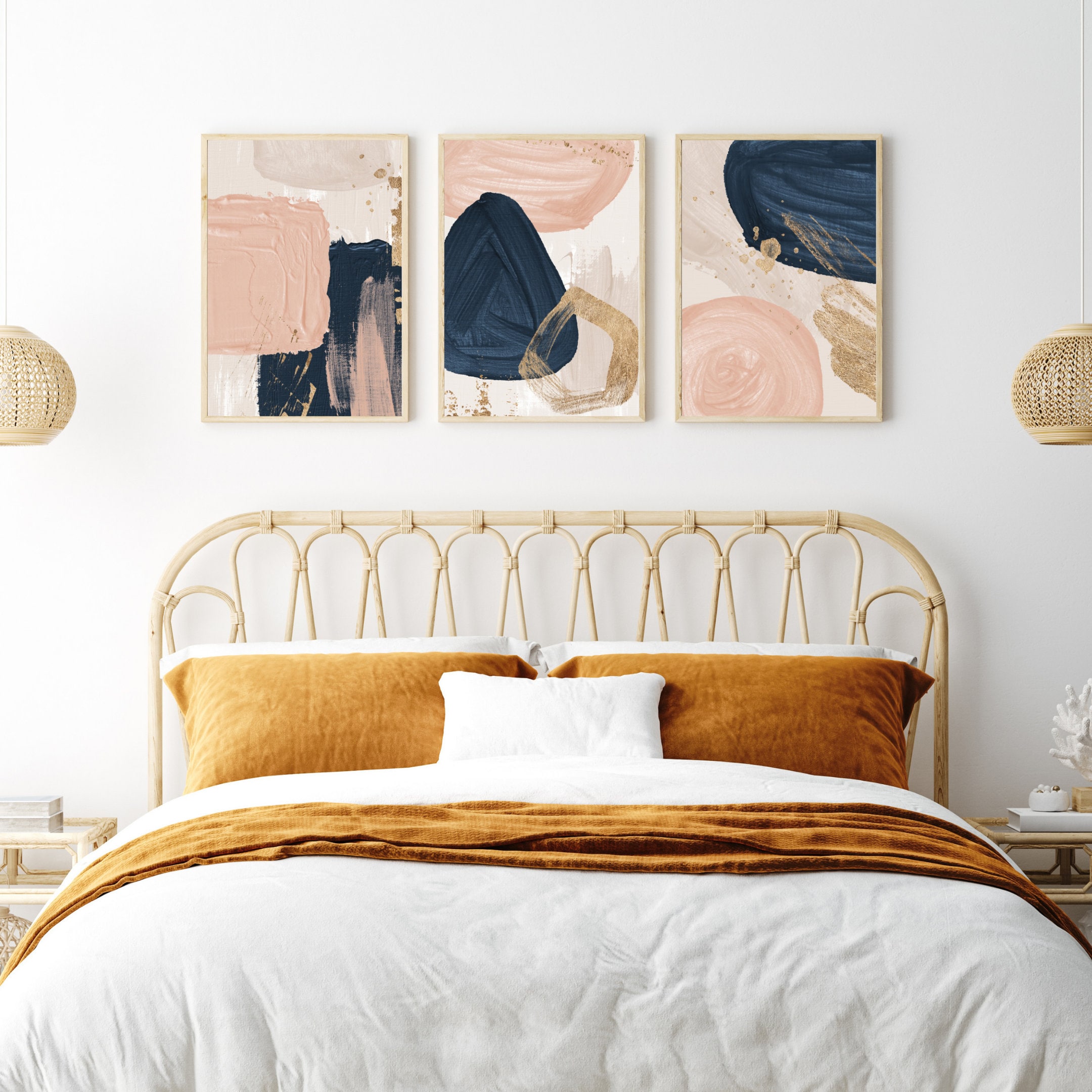 Blush Pink Wall Art Navy Blue printable poster Abstract Prints | Etsy