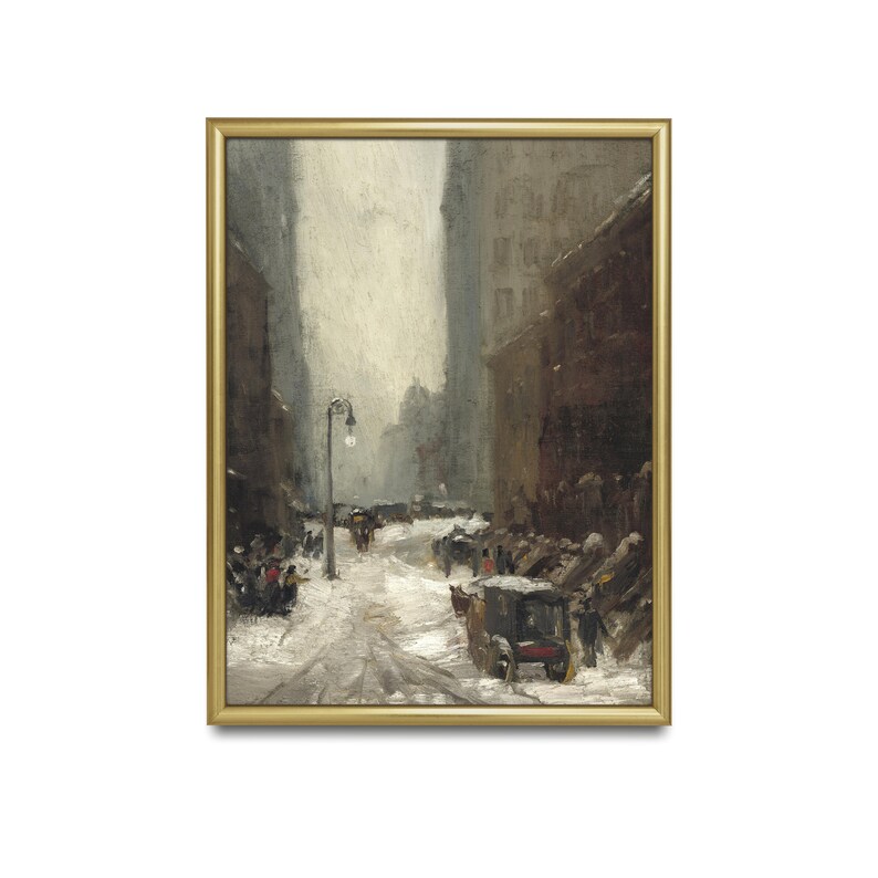 Vintage New York Winter Snowfall Art Print: Antique Cityscape Painting ...