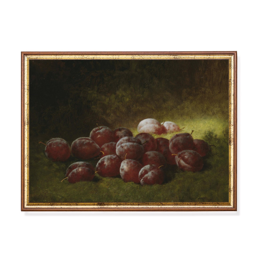 Vintage Plum Still Life Print: Dark Moody Kitchen Wall Art - Etsy