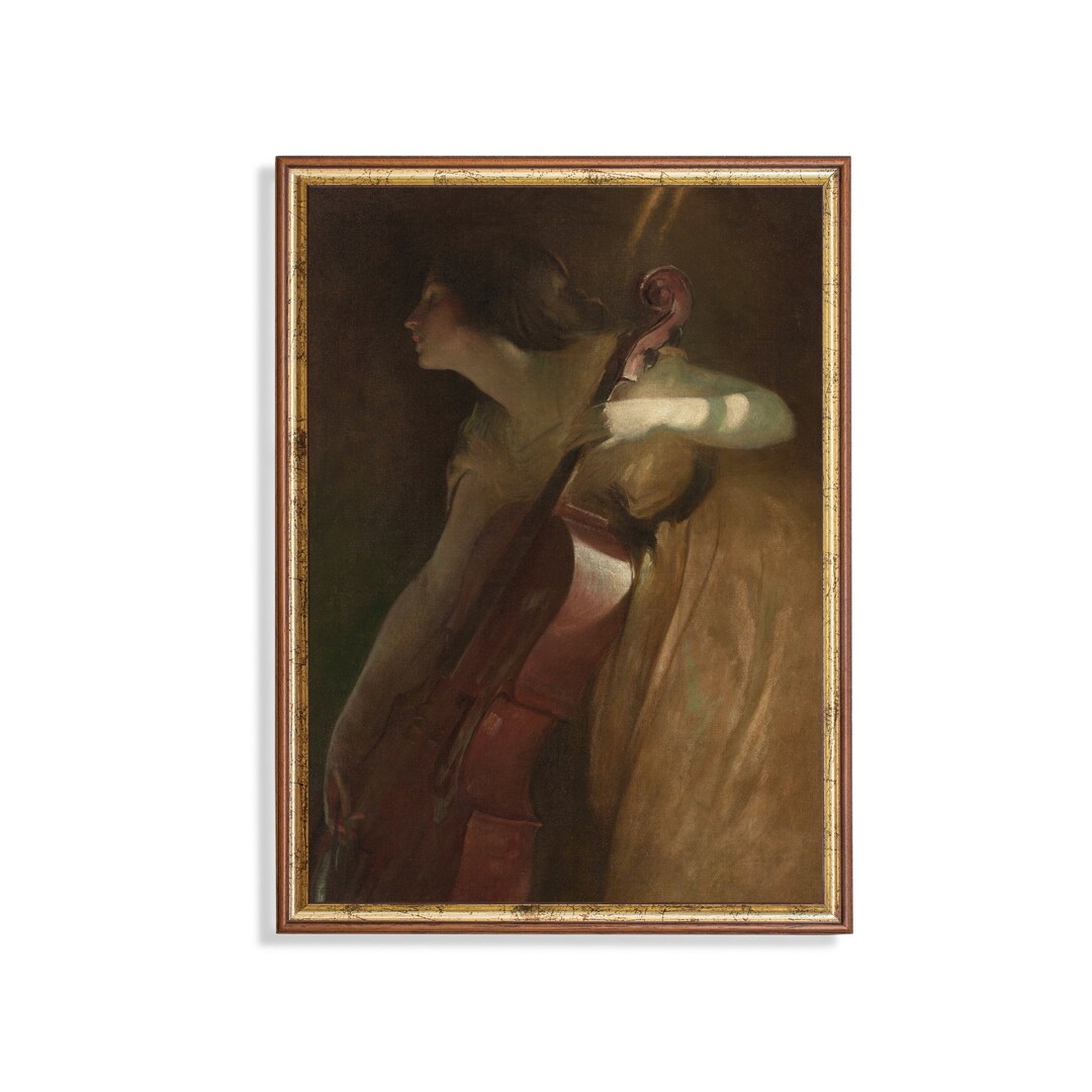 Printed and Shipped | Vintage Portrait Painting | Woman Playing Music ...