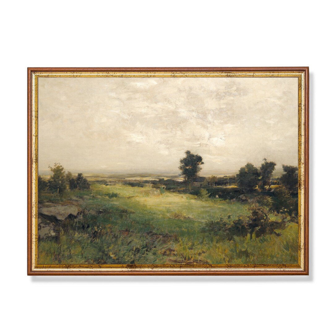 Vintage Countryside Landscape Art Print – Antique Golden Meadow ...
