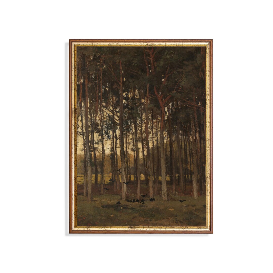 Vintage Wood Landscape | Antique Forest Print | Rustic Farmhouse Decor ...