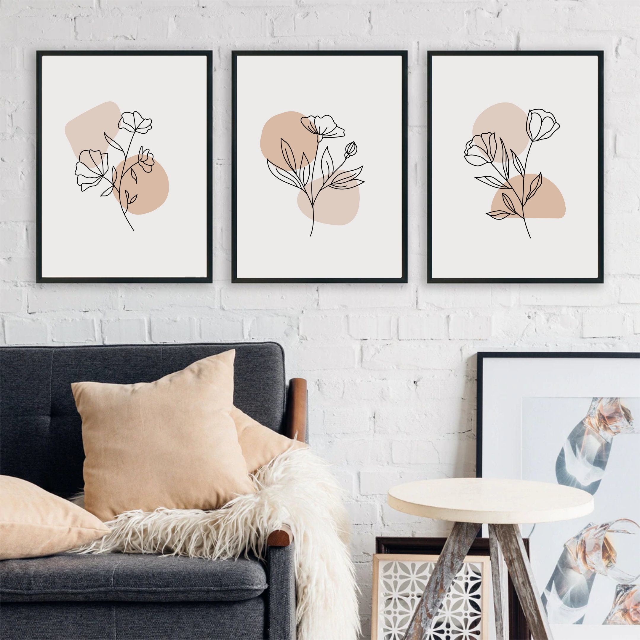 Set of 3 Boho Prints Floral Line Art One Line Art Drawing - Etsy