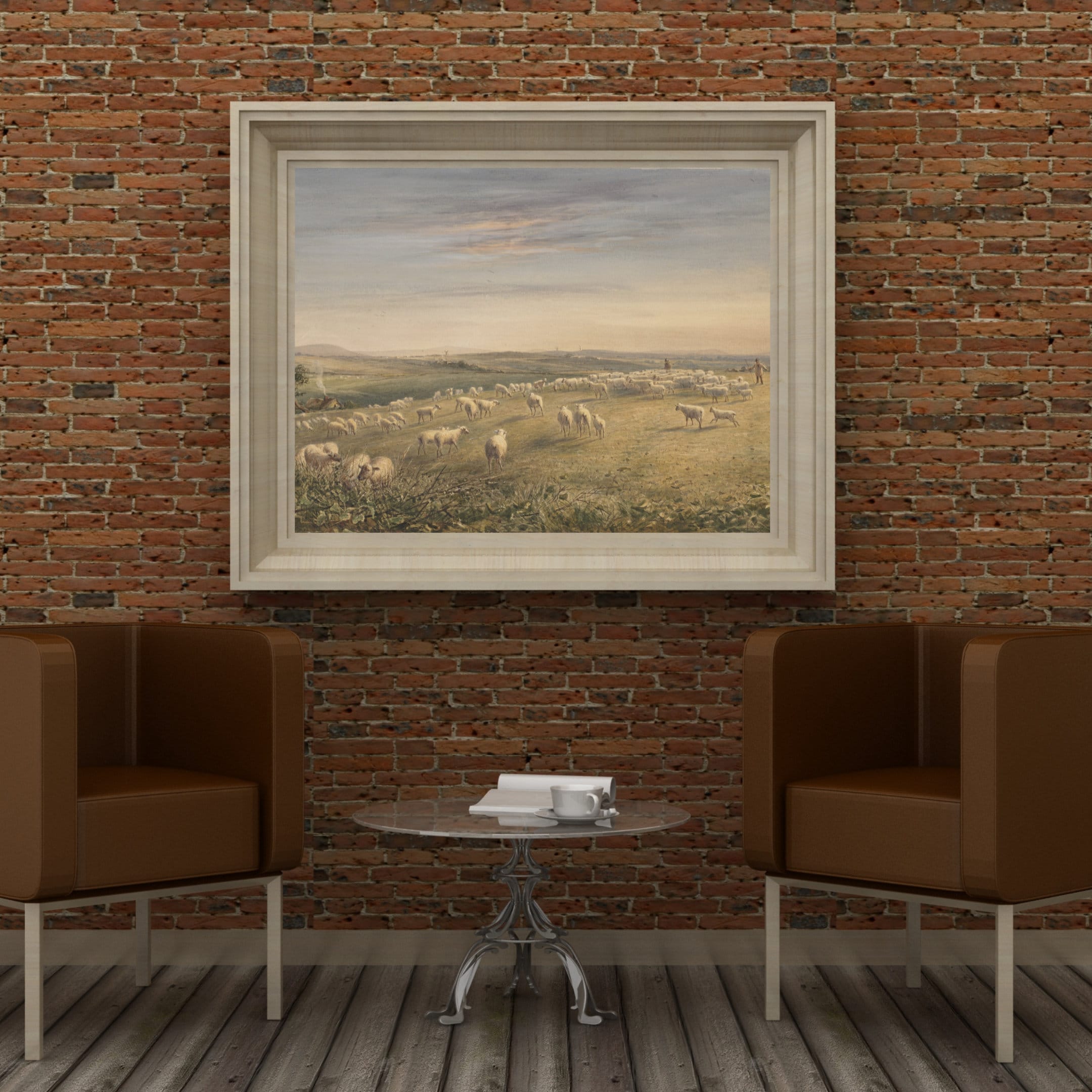 Vintage Landscape Painting Flock of Sheep With Shepherd | Etsy