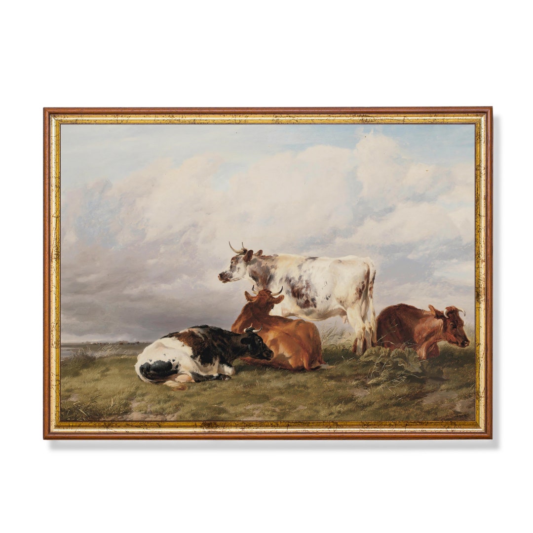 Mailed Print | Country Landscape | Vintage Painting | Antique Cows ...
