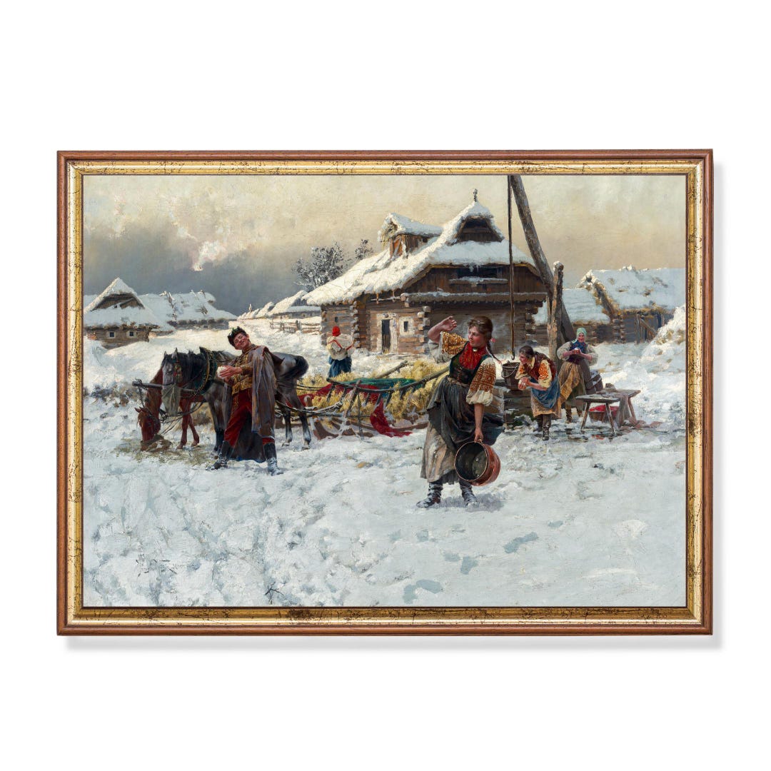 Printed and Shipped | Vintage Snowball Painting | Antique Winter Scene ...