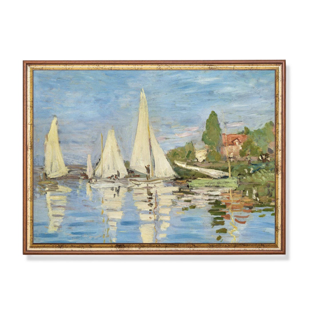 Monet Sailboat Painting Print: Impressionist River Scene, Coastal Wall ...