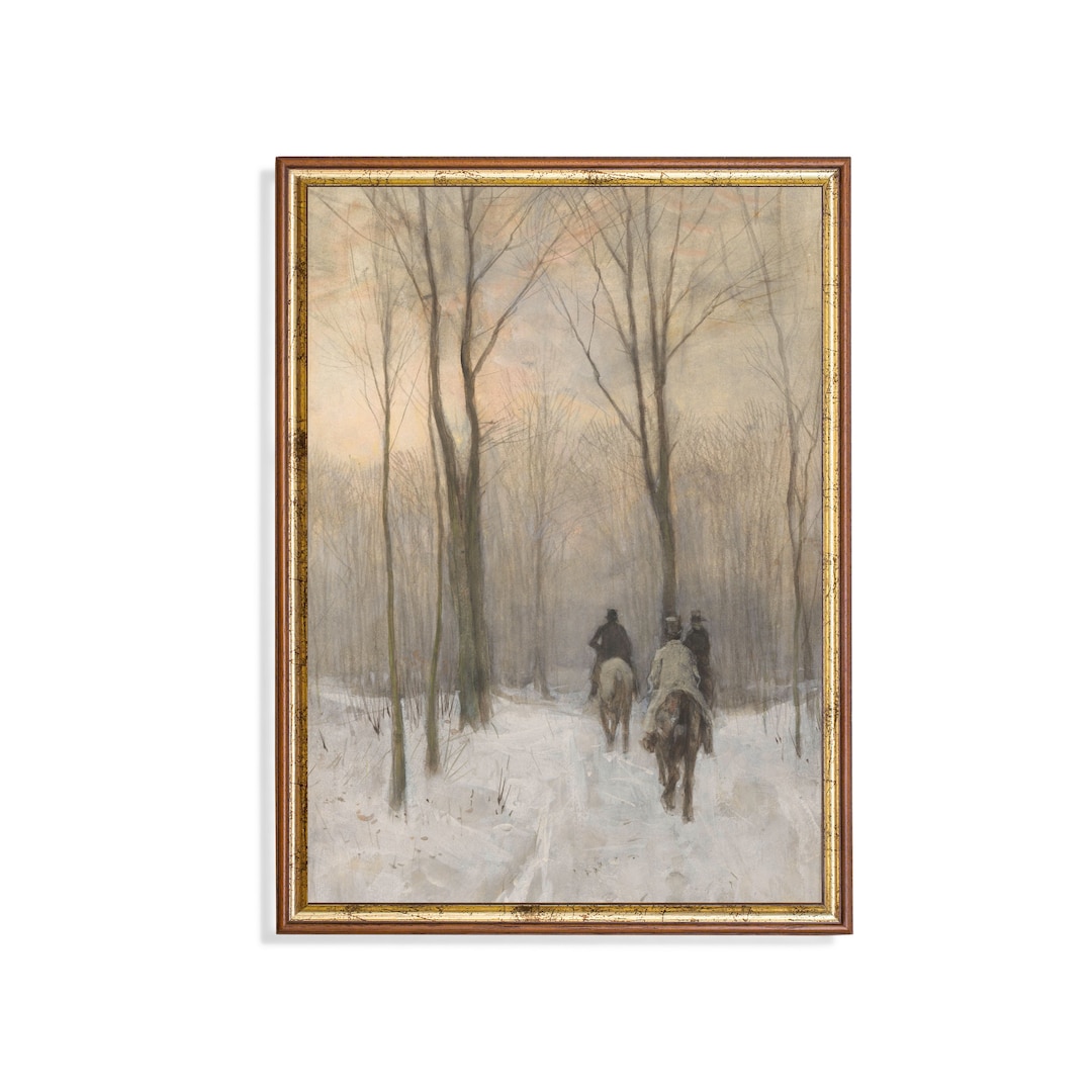 Vintage Wall Art | Snow Landscape Painting | Riders in a Snow | Winter ...