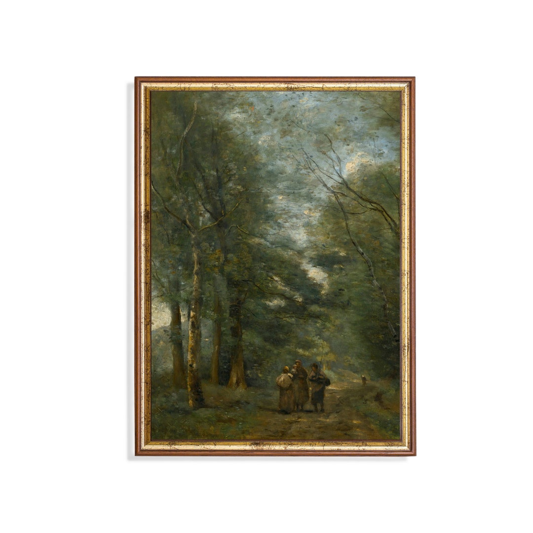 Printed and Shipped | Vintage Wooded Landscape | People Chatting on the ...