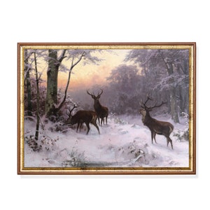 Vintage Deer Painting | Antique Winter Landscape | Snow Scenes ...