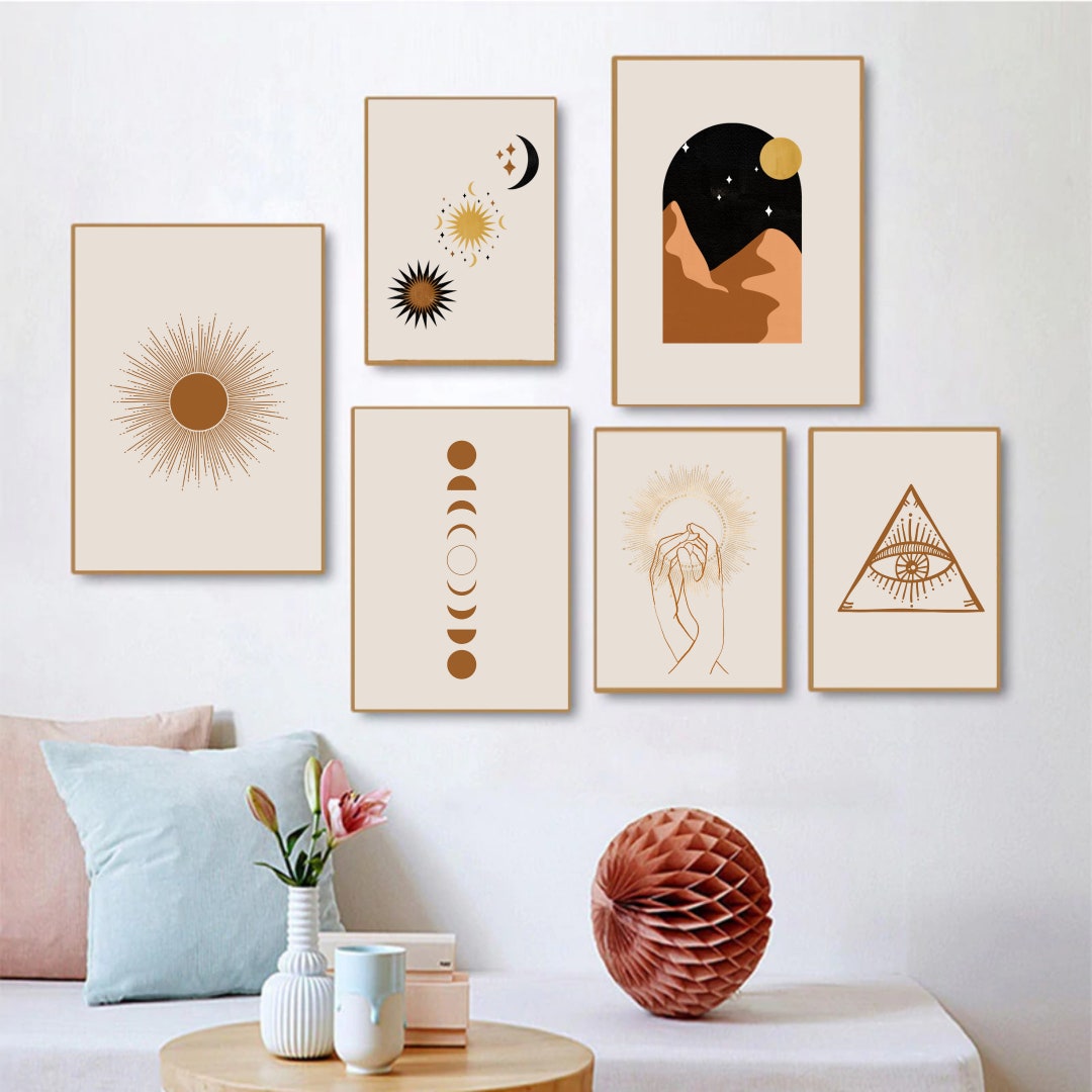 Gallery Wall Set Celestial Wall Art Moon Poster Abstract Landscape Set ...