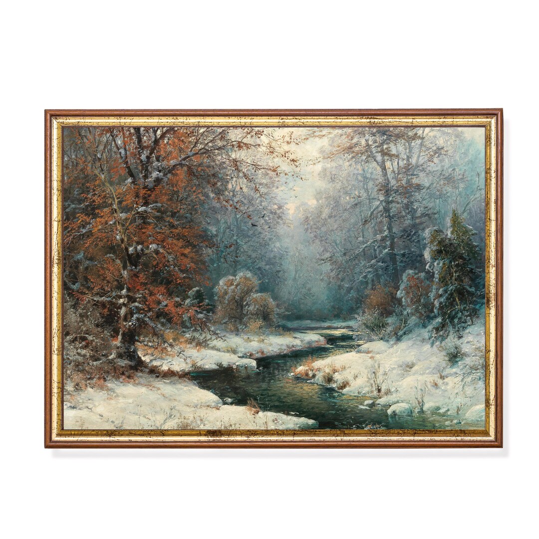 Vintage Winter Landscape | Antique Snowy Landscape | Rustic Winter ...