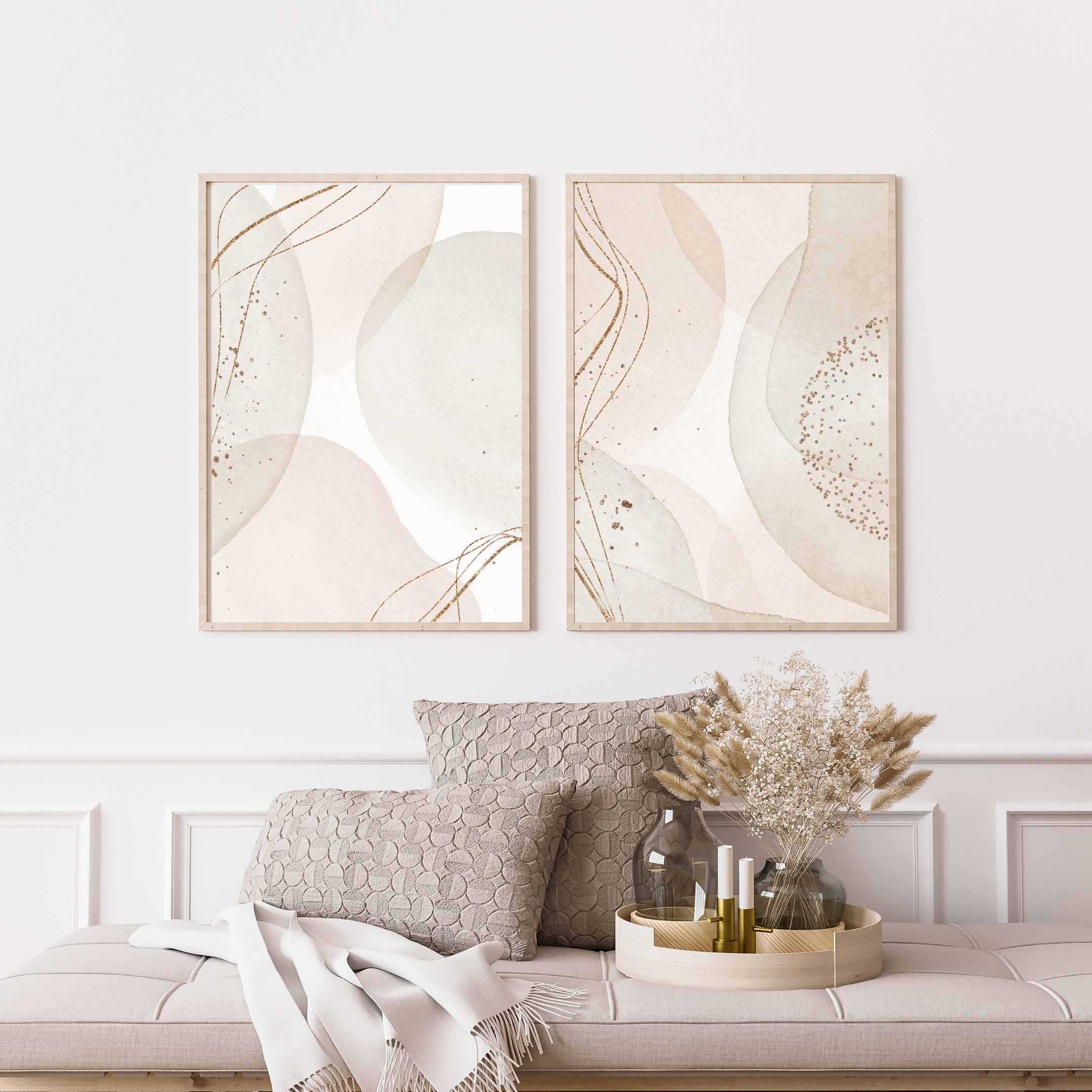 Set Of 2 Neutral Prints Wall Art Printable Boho Prints Warm Etsy