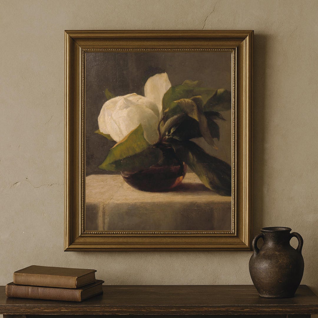 Vintage Magnolia Still Life Print: Moody Floral Antique Art (digital ...