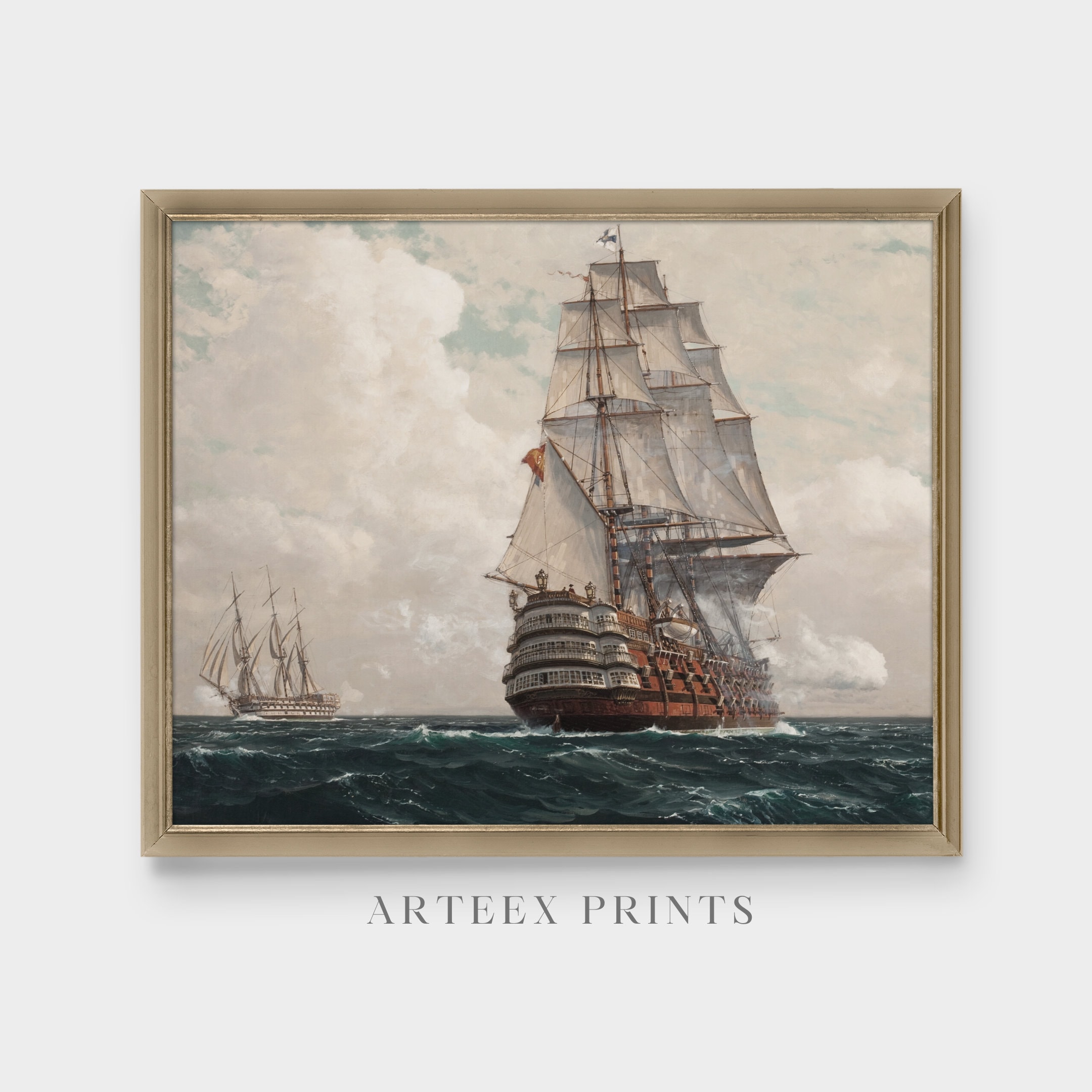 Vintage Naval Warship Print: Maritime Battle Scene (digital Download ...