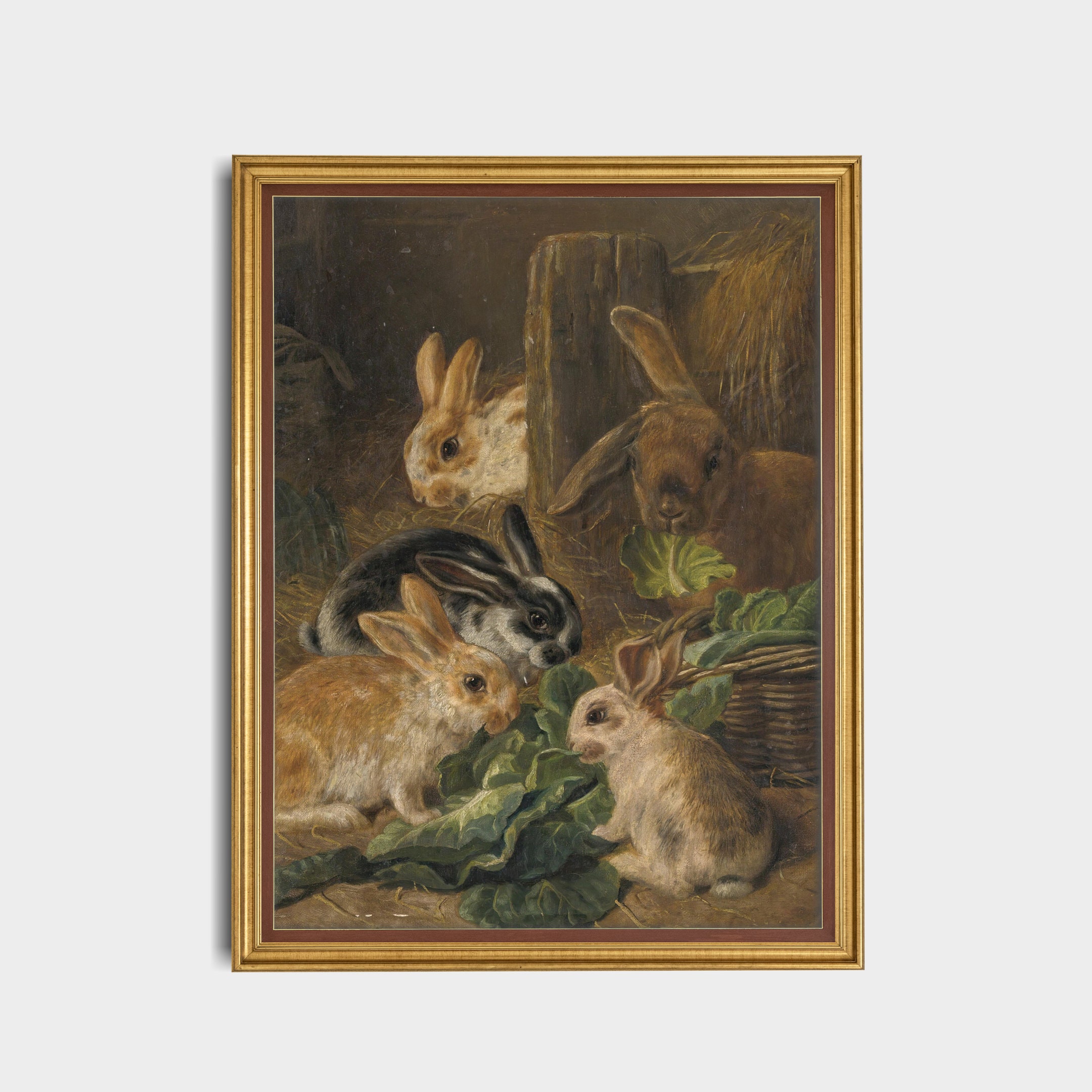 Vintage Rabbit Painting Antique Bunnies Print Digital | Etsy