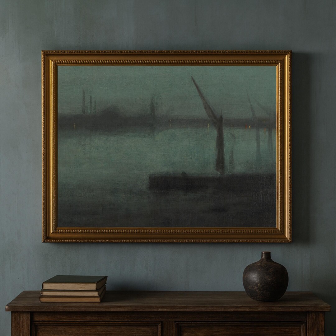 Vintage Nocturne Landscape Art Print: Moody Rustic Painting - Etsy
