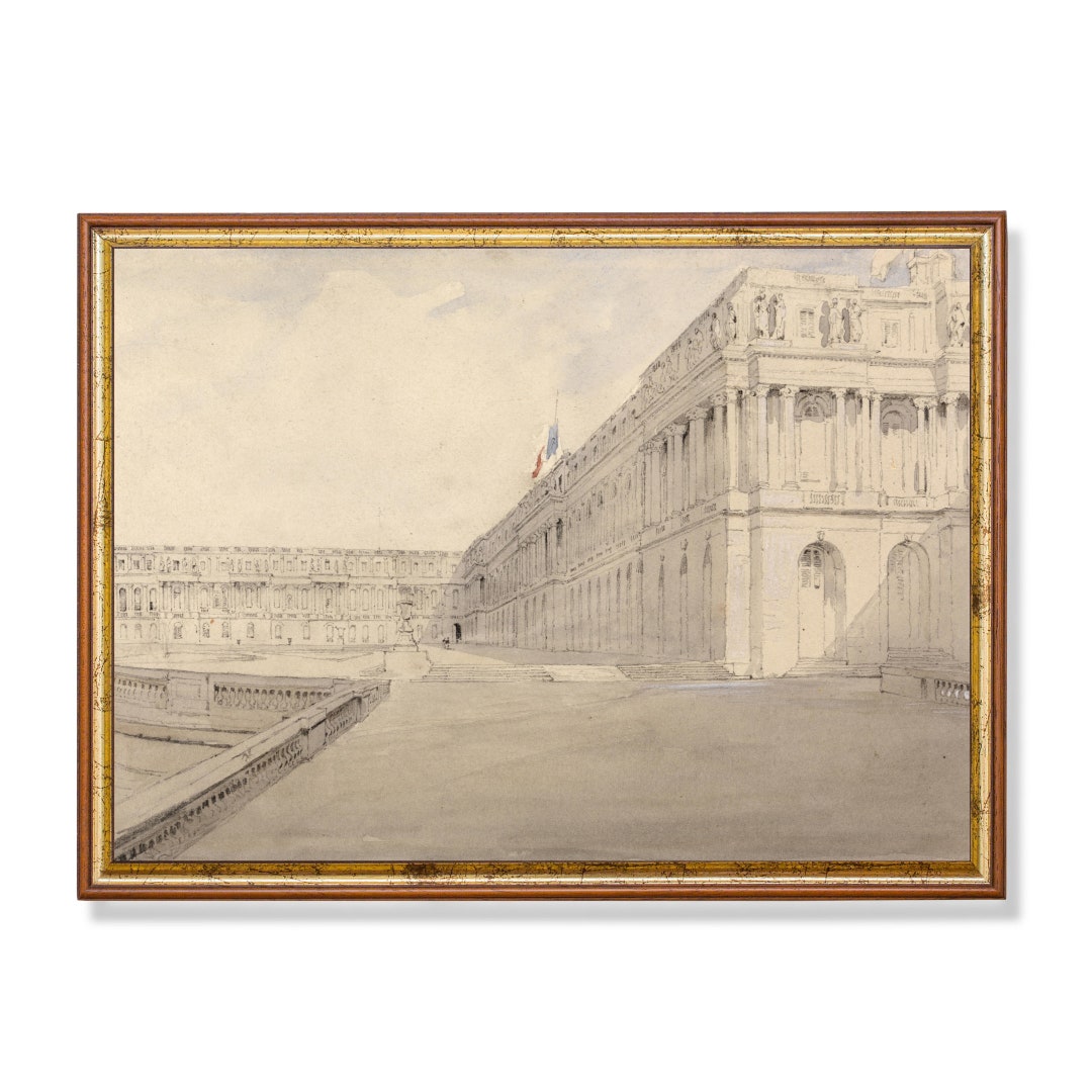 Vintage Architecture Drawing Antique Sketch Print Neutral Farmhouse ...